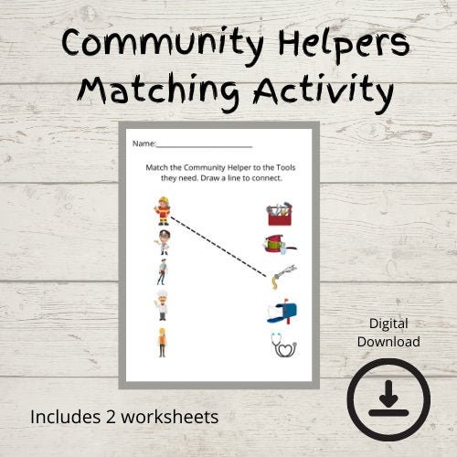 Community Helpers Matching Worksheet | Digital Download | Preschool ...