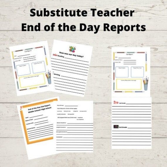 Substitute Teacher End of the Day Report 3 Sets Digital | Etsy