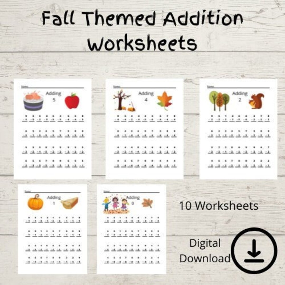 Homeschool Printables | Fall Theme Addition Worksheet Bundle | 10 ...