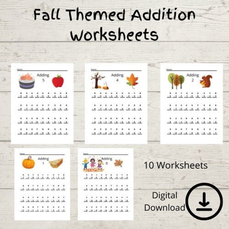 Homeschool Printables | Fall Theme Addition Worksheet Bundle | 10 ...