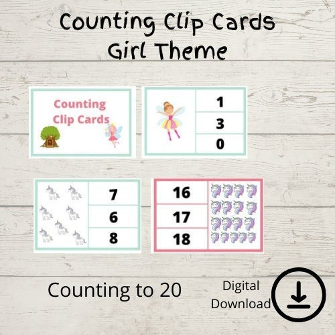 Homeschool Printables | Girl Themed Counting Clip Cards | Digital ...