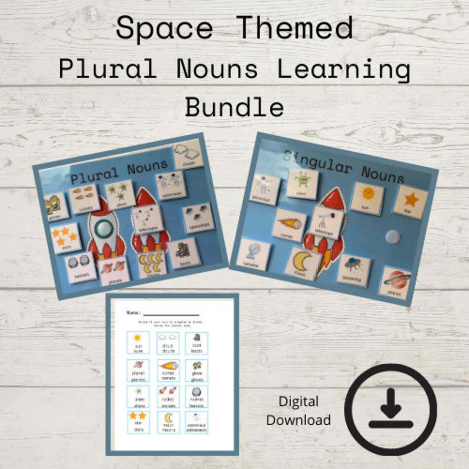 Homeschool Printables | Plural Nouns Learning Bundle | Space Thematic ...