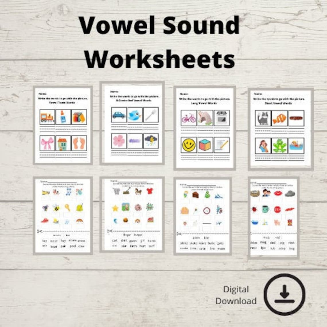 Homeschool Printables | Vowel Sound Worksheet Bundle | 8 Worksheets ...