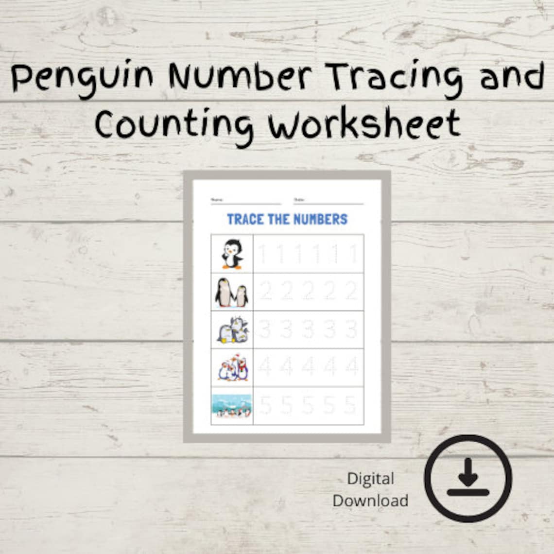 Penguin Themed Number Tracing Worksheet Digital Download | Etsy
