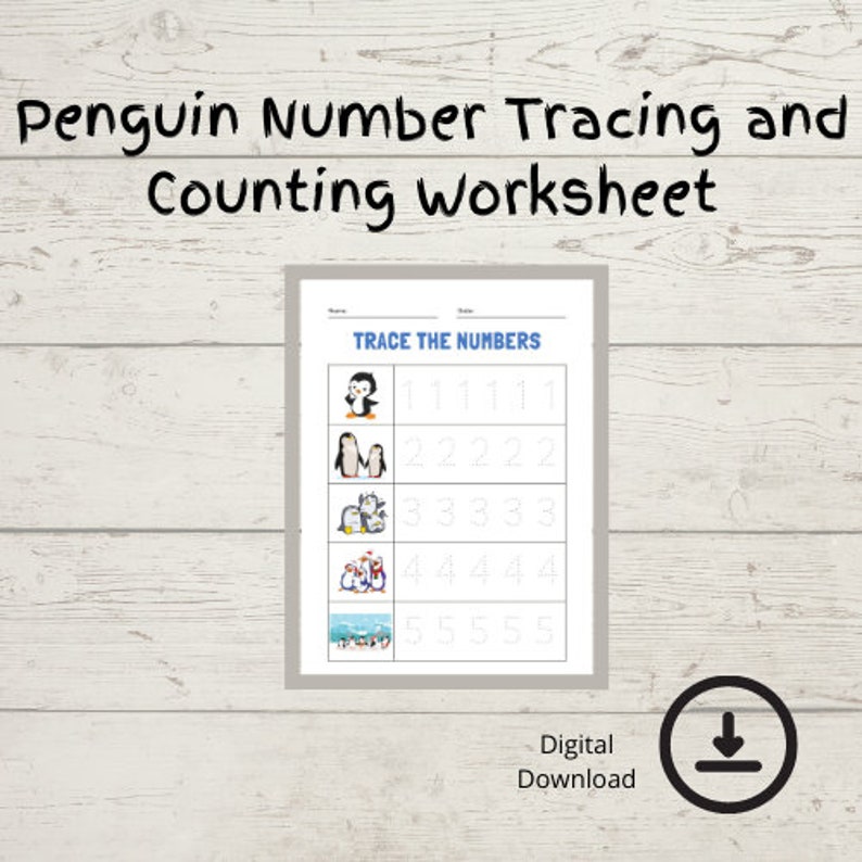 Penguin Themed Number Tracing Worksheet Digital Download | Etsy