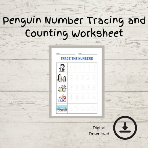 Penguin Themed Number Tracing Worksheet | Digital Download ...