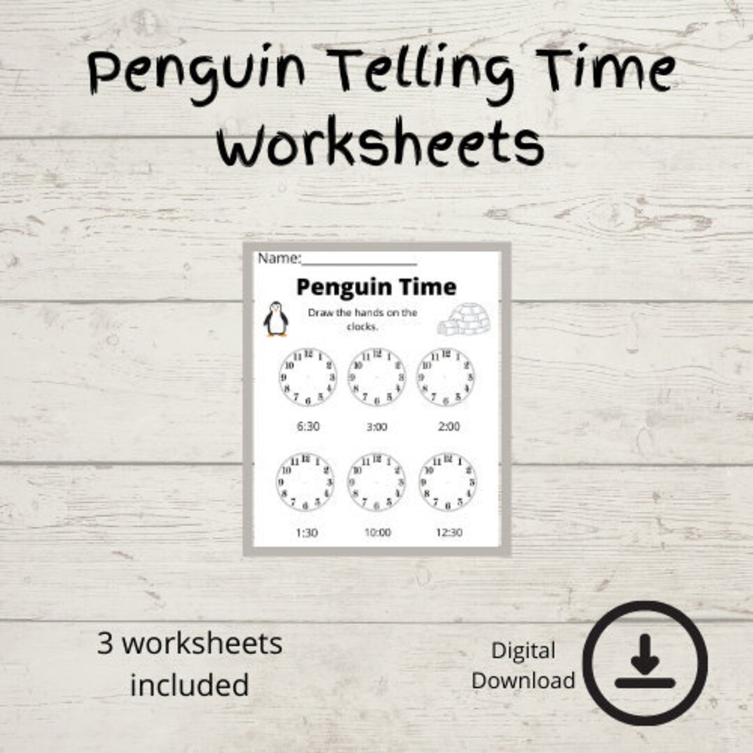 Penguin Themed Telling Time Worksheets | Digital Download ...