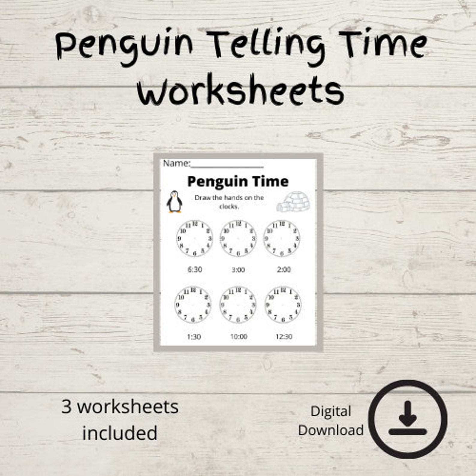 Penguin Themed Telling Time Worksheets | Digital Download ...