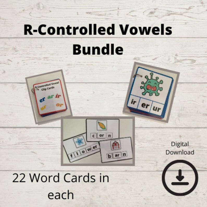Homeschool Printables | R-controlled Vowels Bundle | Clip Cards ...