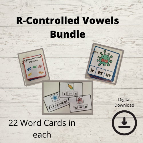 Homeschool Printables | R-controlled Vowels Bundle | Clip Cards ...