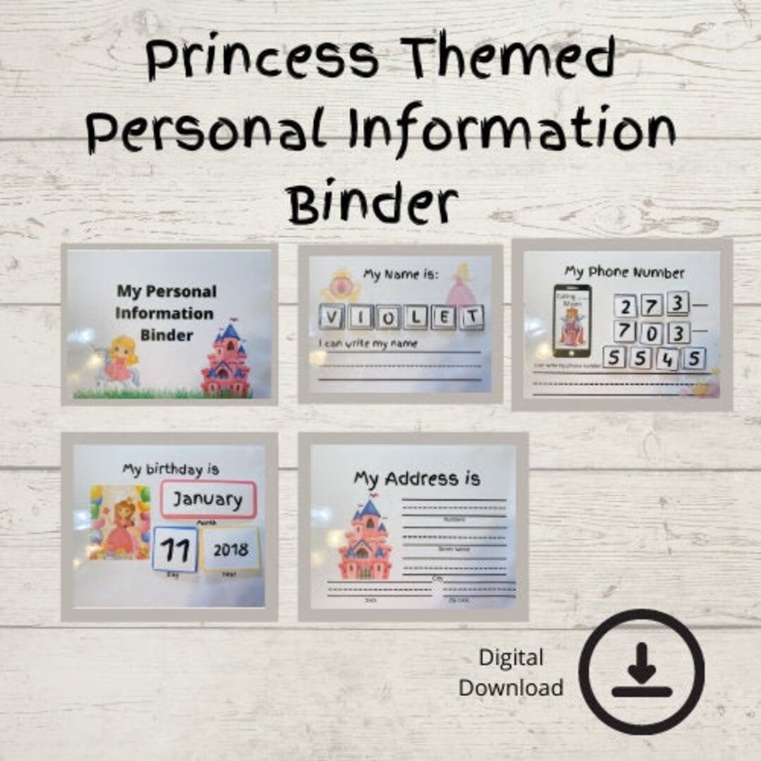 Learning Binder | Personal Information Busy Binder | Princess Theme ...