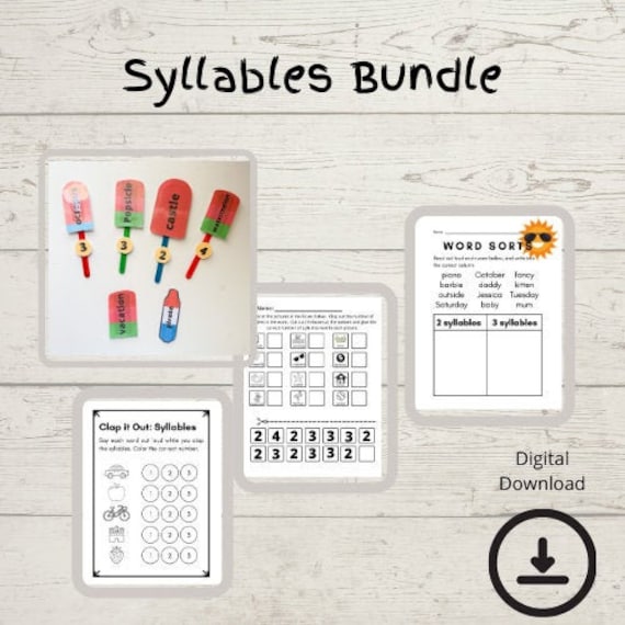 Homeschool Printables Syllables Bundle Kindergarten | Etsy