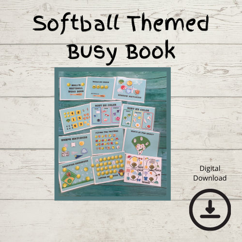 Preschool Busy Book Softball Themed Homeschool Printables Toddler ...