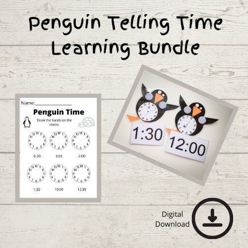 Penguin Themed Telling Time Bundle | Worksheets | Hands-on Activity ...