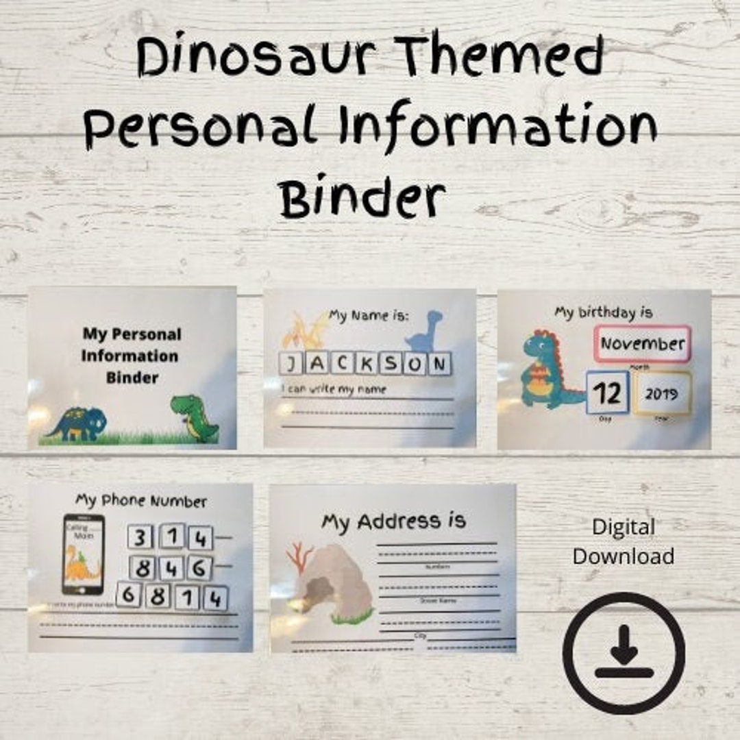 Learning Binder | Personal Information Busy Binder | Dinosaur Theme ...