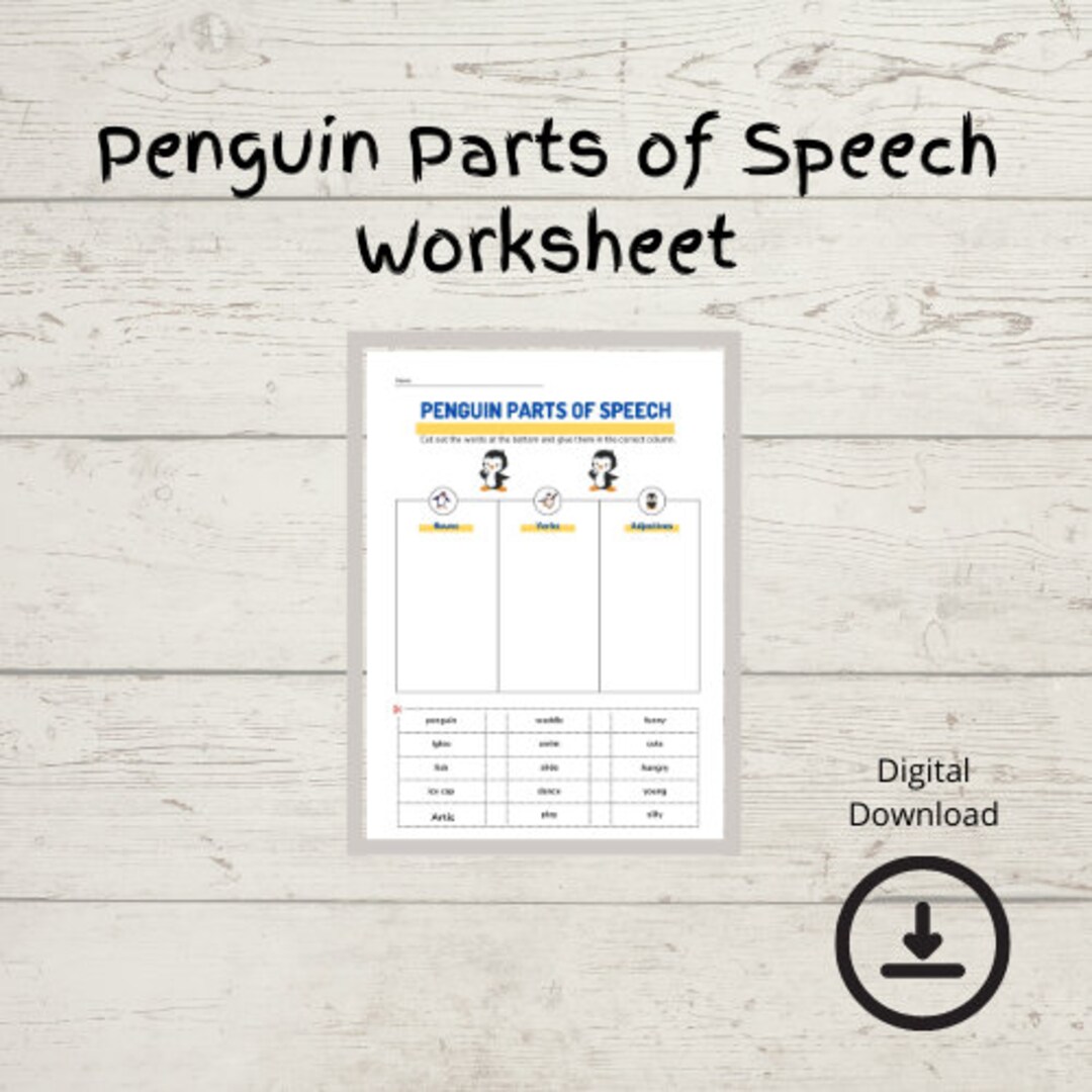 Penguin Themed Parts of Speech Worksheet | Digital Download ...
