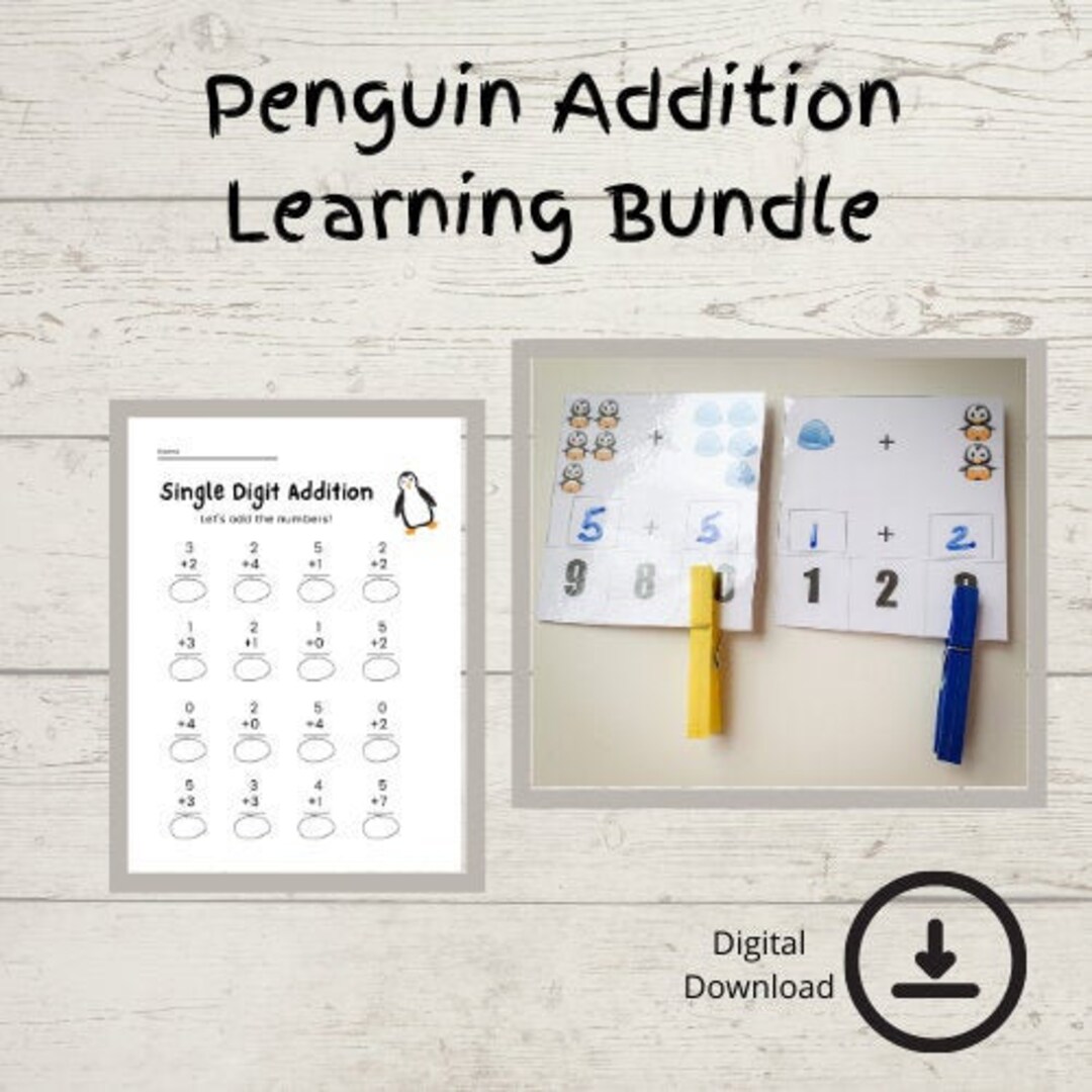 Penguin Theme Addition Worksheet and Center/task Box Activity Bundle ...