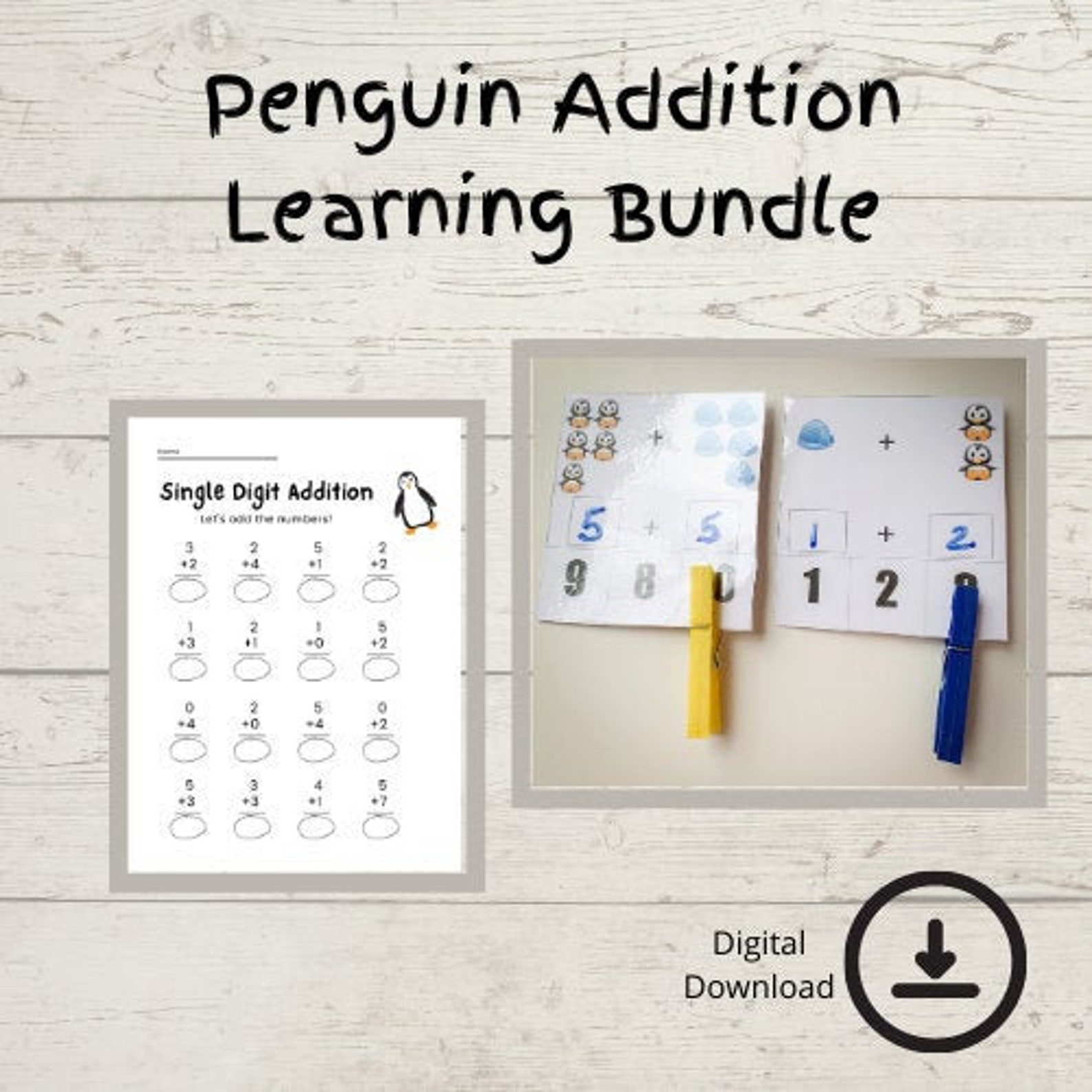 Penguin Theme Addition Worksheet and Center/task Box Activity Bundle ...
