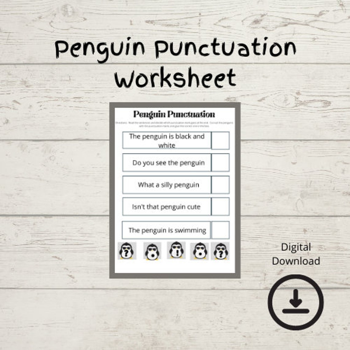 Penguin Themed Punctuation Worksheet Digital Download | Etsy
