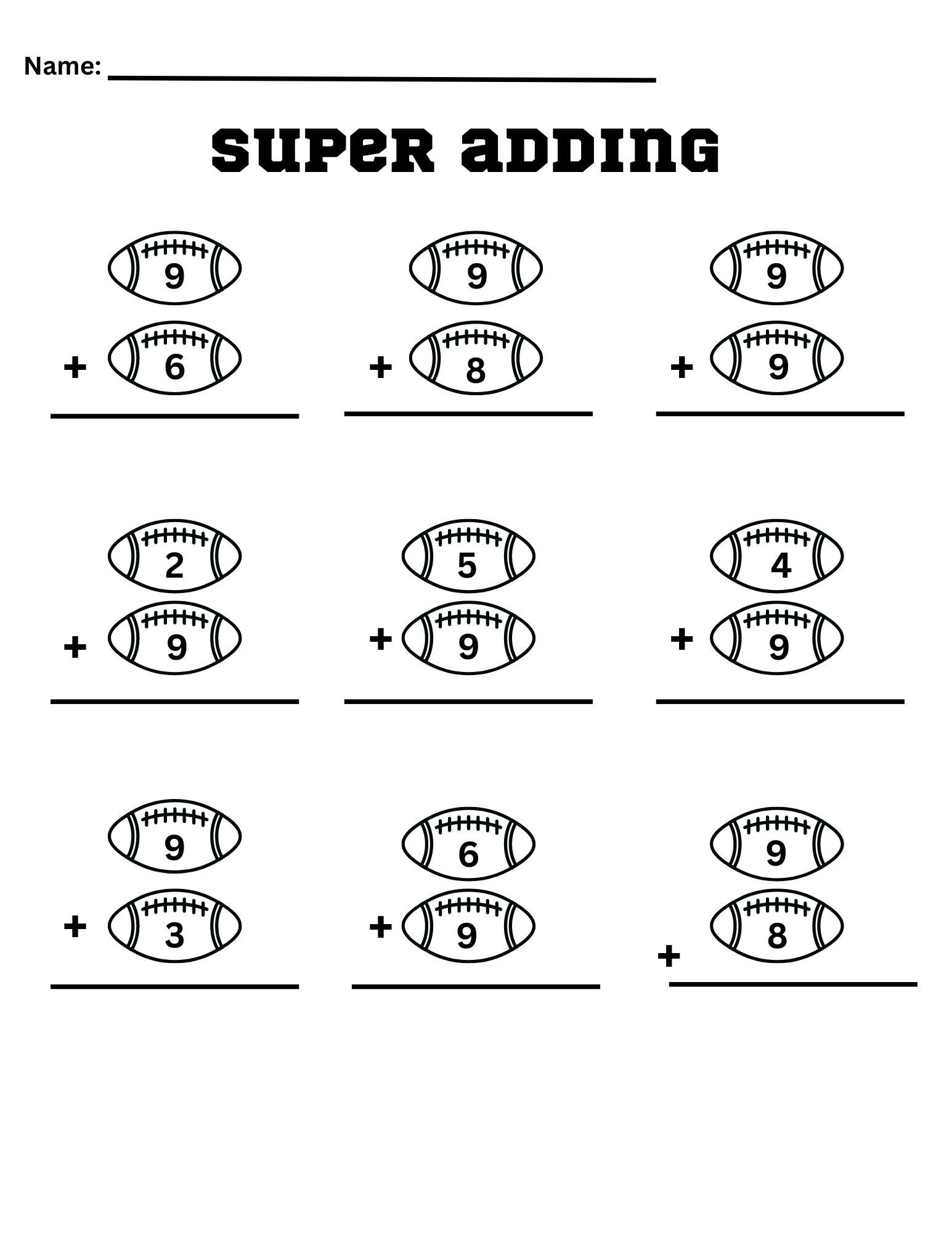 Homeschool Printables | Football Theme Addition Worksheet Bundle | 10 ...