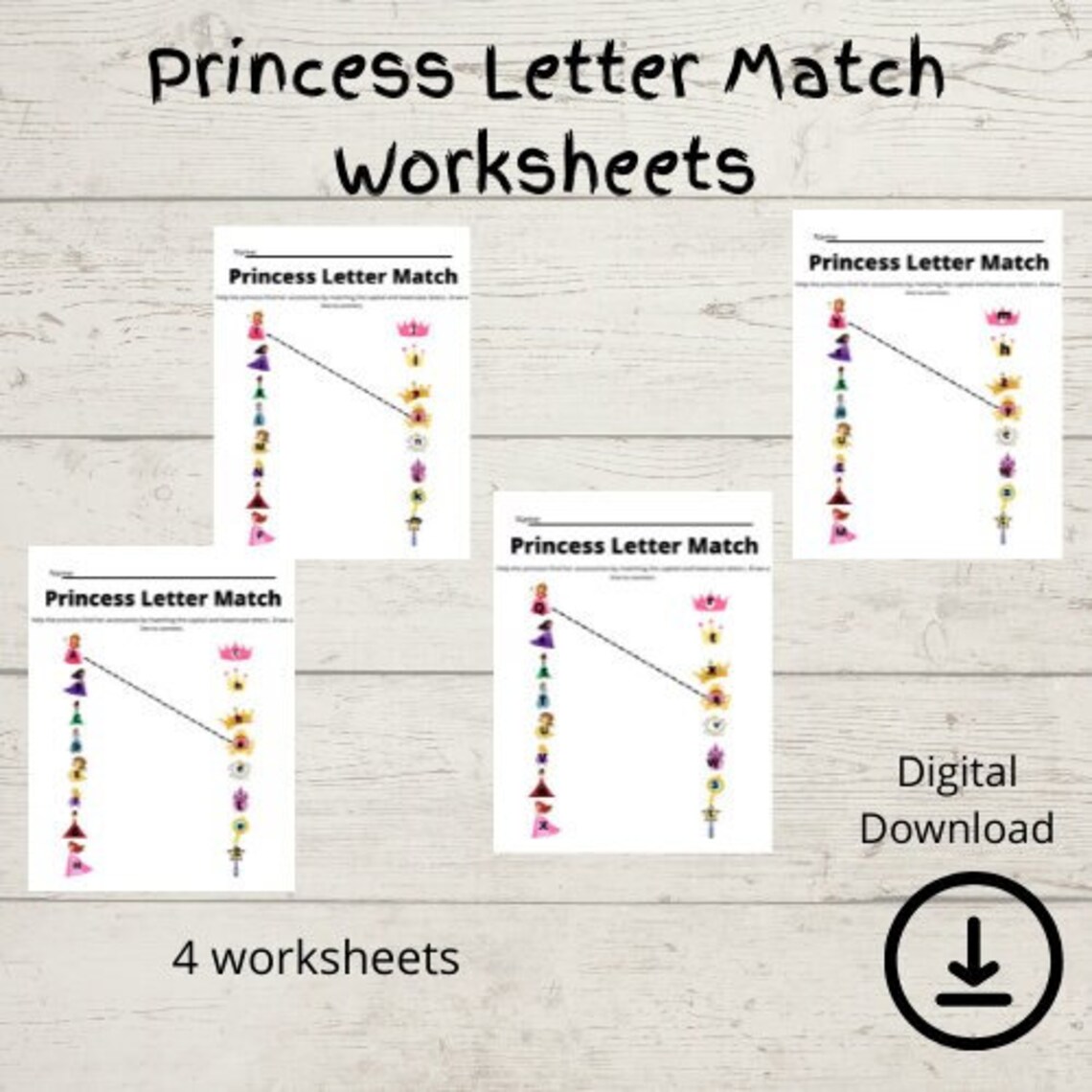 Princess Themed Letter Matching Worksheets | Matching Capital and ...
