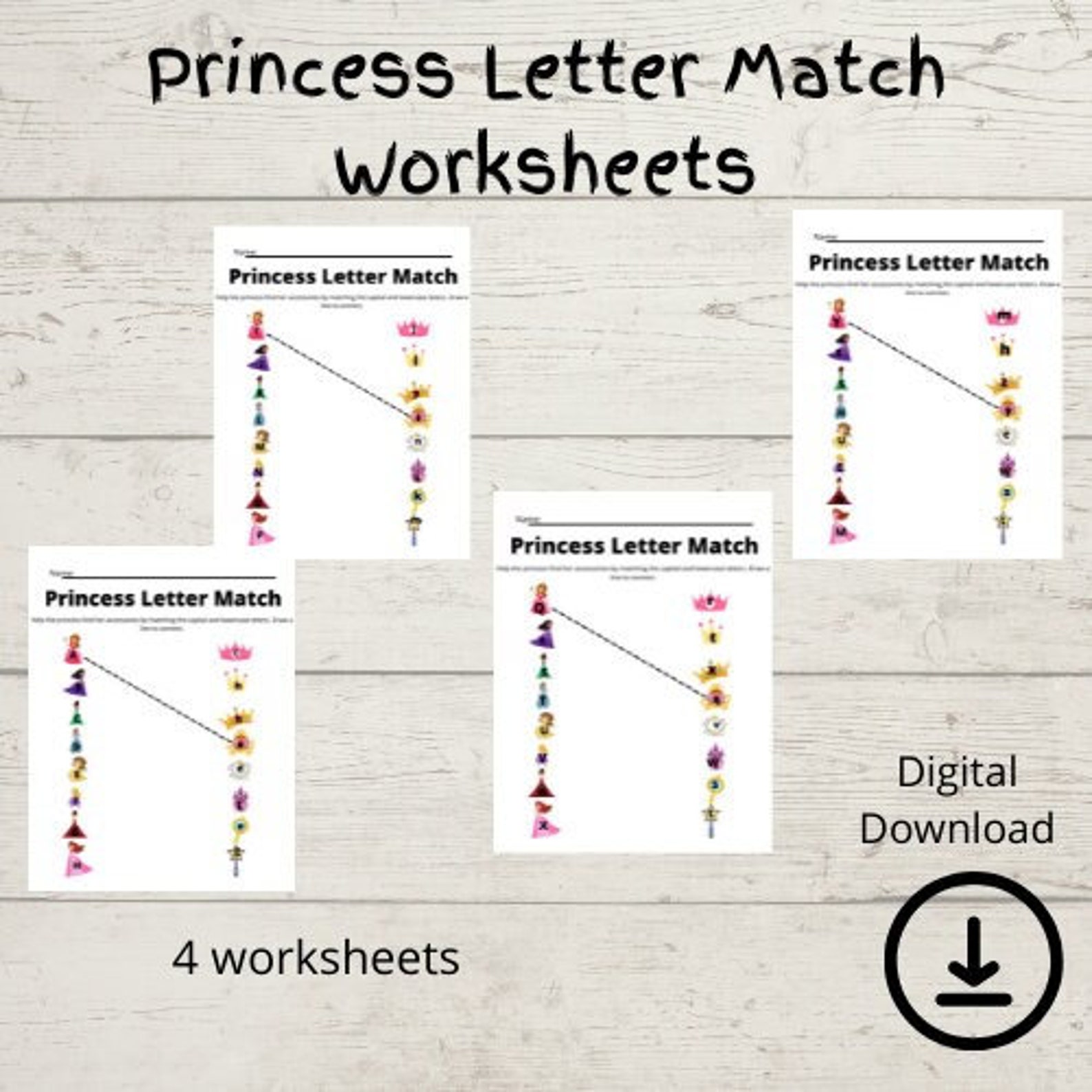 Princess Themed Letter Matching Worksheets | Matching Capital and ...