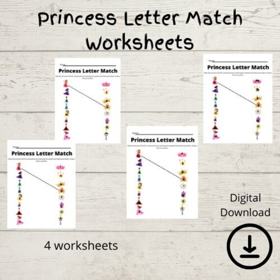 Princess Themed Letter Matching Worksheets Matching Capital - Etsy