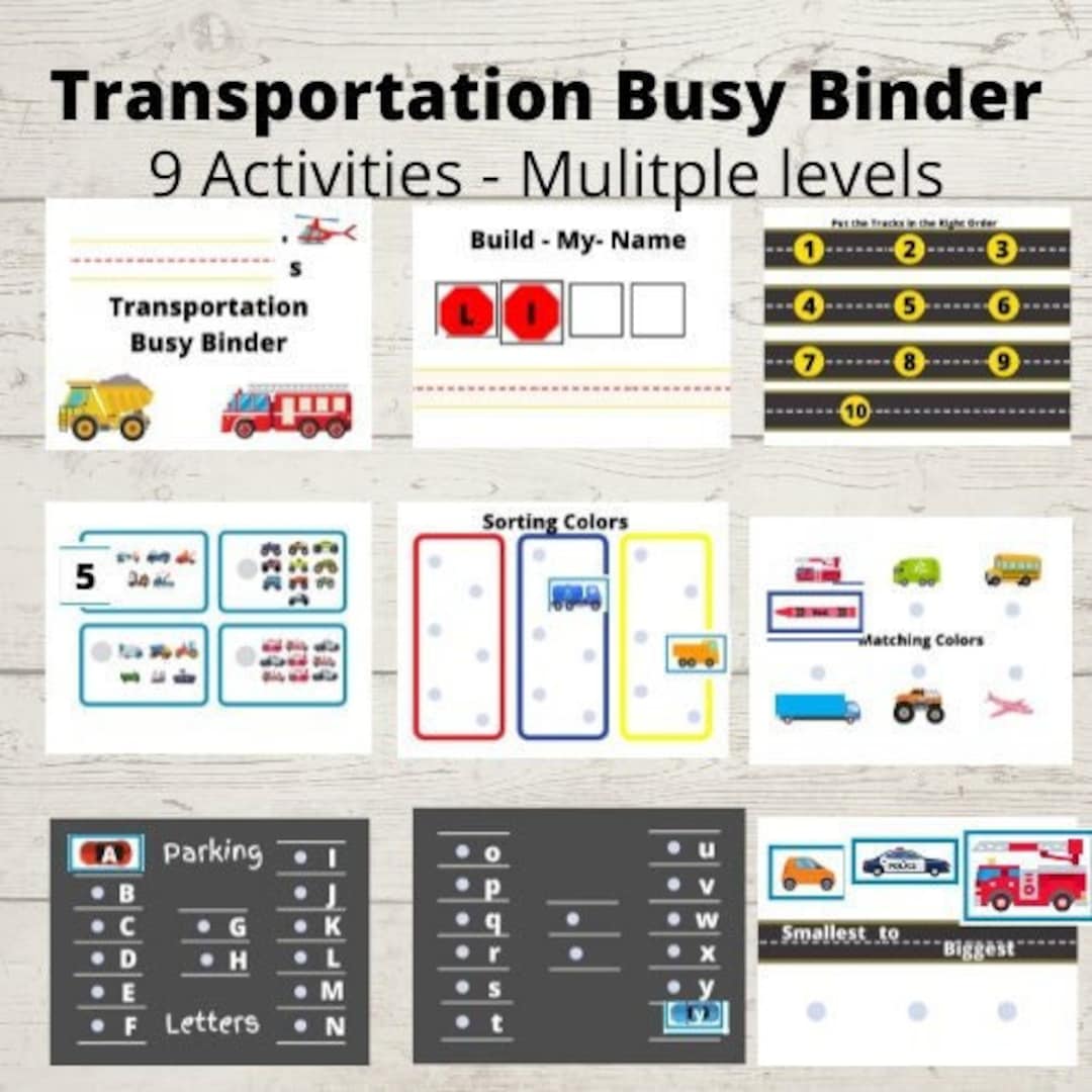 Learning Binder | Transportation Busy Binder | Preschool Learning ...