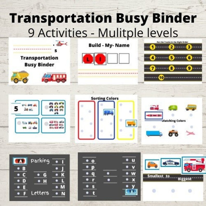 Learning Binder | Transportation Busy Binder | Preschool Learning ...