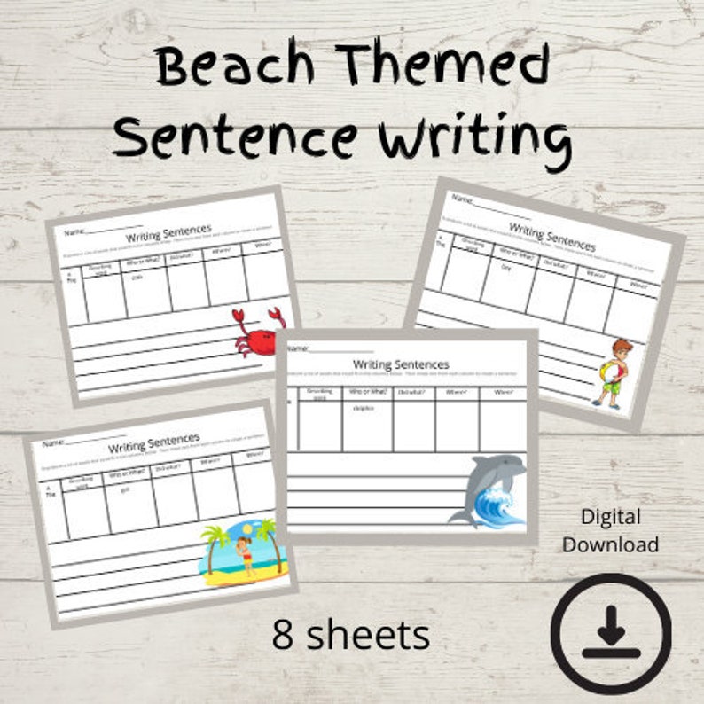 Homeschool Printables | Beach Themed Sentence Writing | Beach Thematic ...