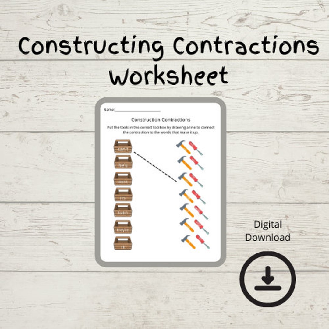Construction Contractions Worksheet Digital Download Kindergarten First ...