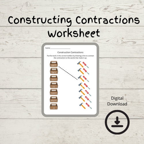 Construction Contractions Worksheet | Digital Download | Kindergarten ...