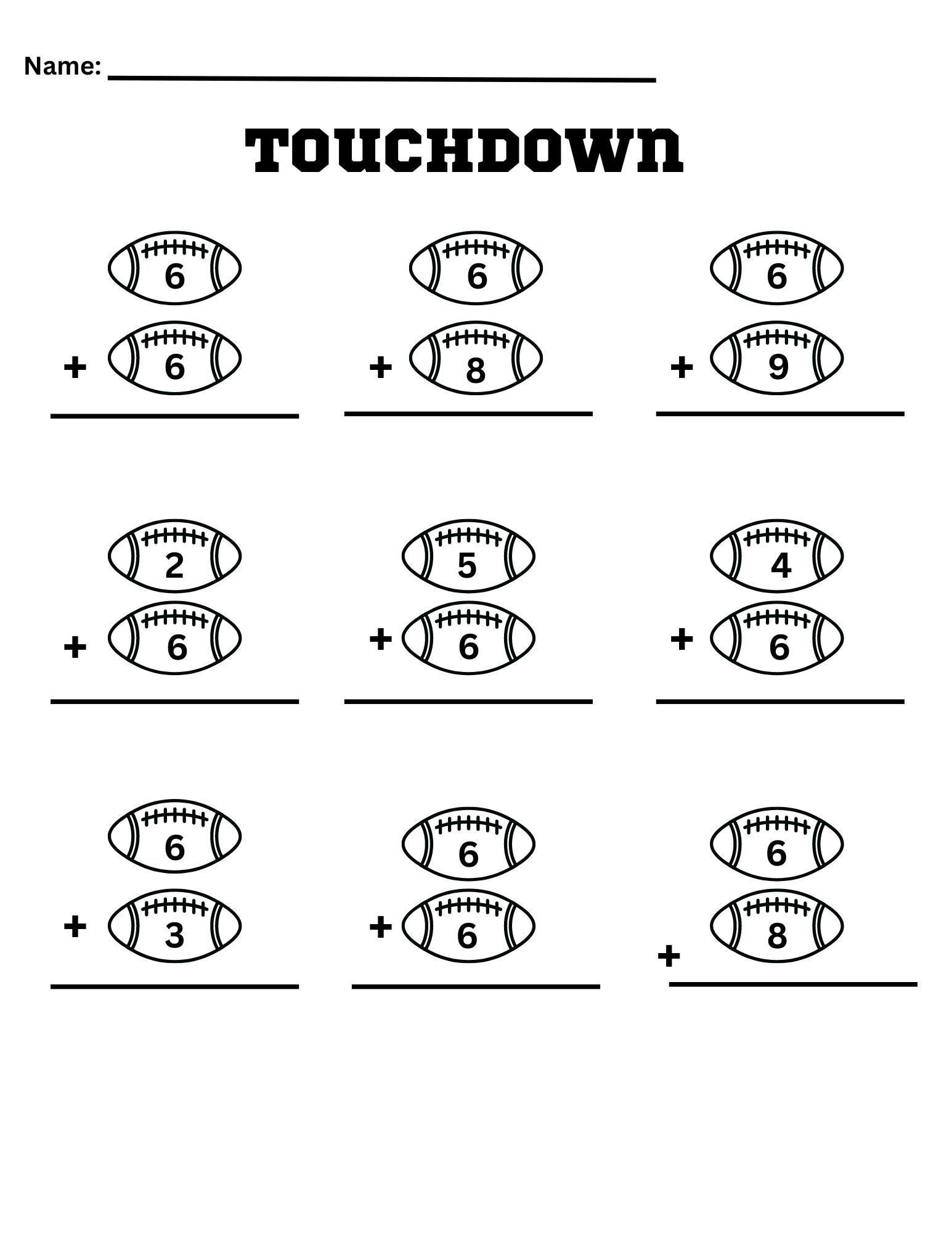 Homeschool Printables | Football Theme Addition Worksheet Bundle | 10 ...