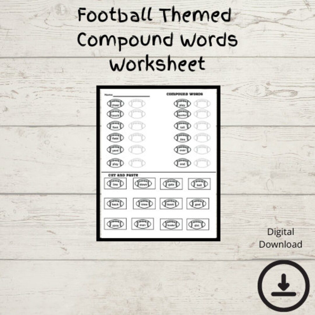 Football Themed Worksheet | Compound Words Worksheet| Digital Download ...