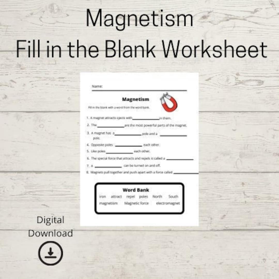 Magnet Science Worksheet | Magnet Fill in the Blank | Digital Download ...