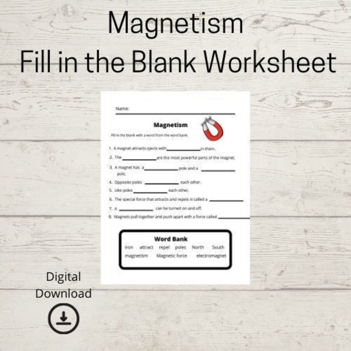 Magnet Science Worksheet | Magnet Fill in the Blank | Digital Download ...