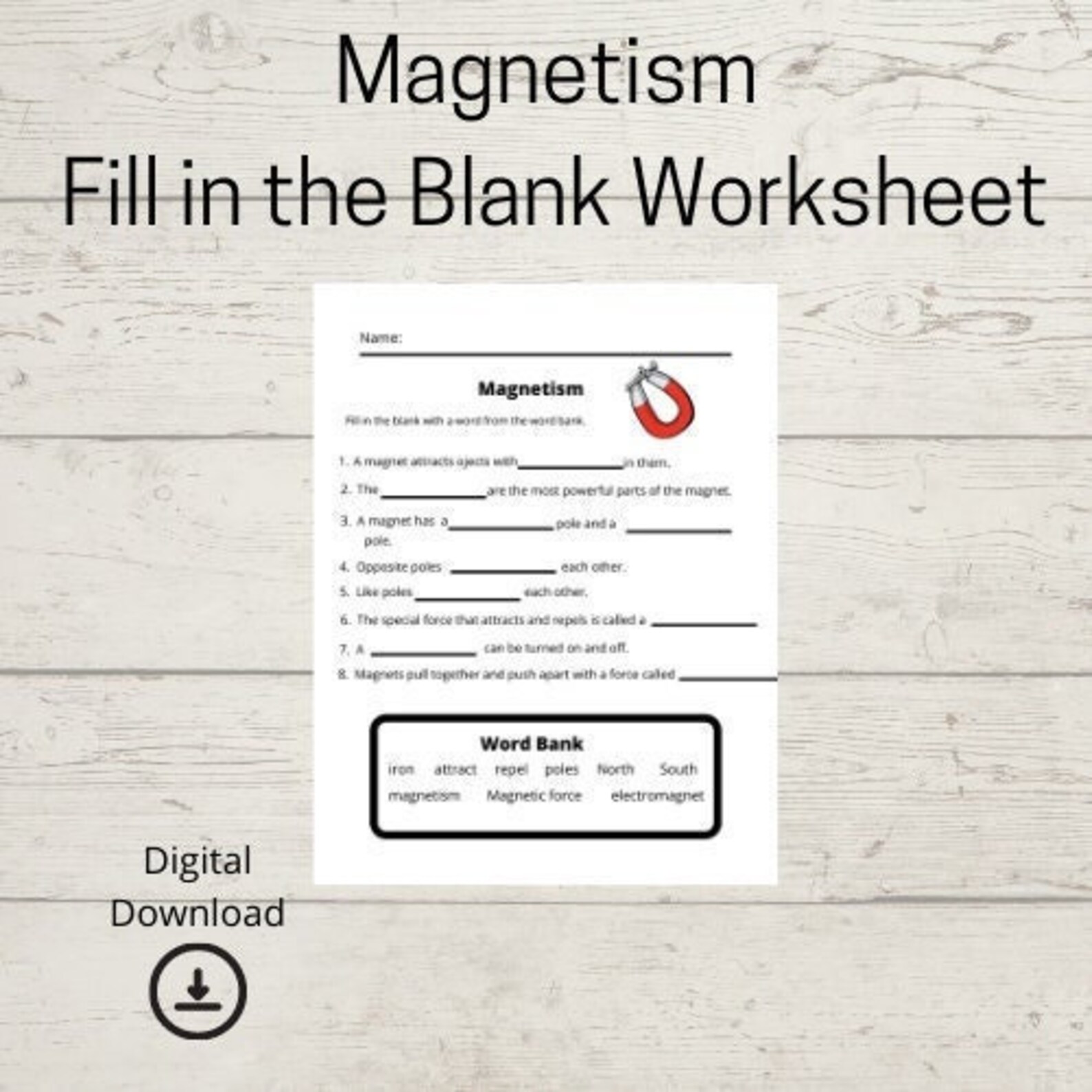 Magnet Science Worksheet | Magnet Fill in the Blank | Digital Download ...