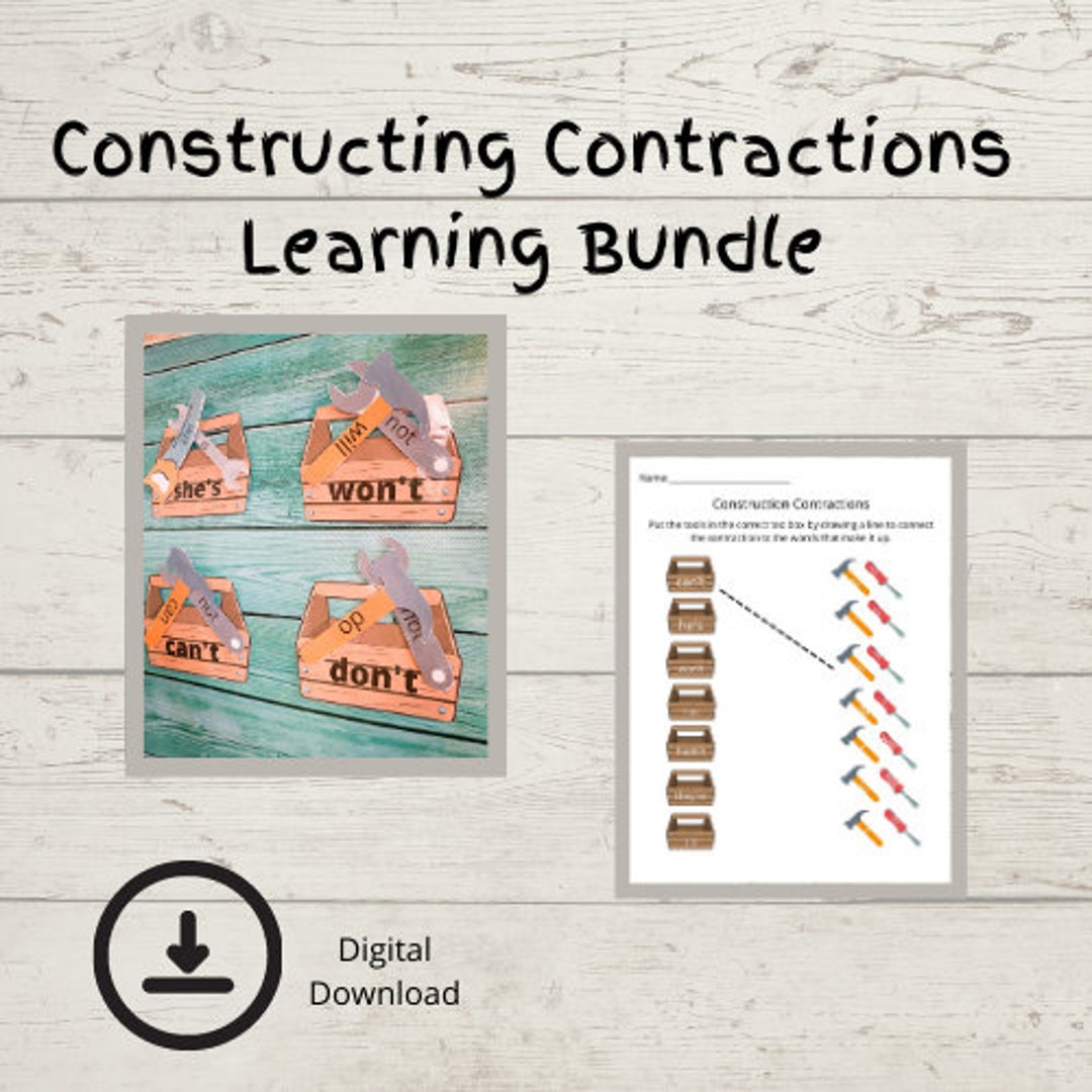 Construction Contractions Learning Bundle | 1 Worksheet | 1 Hands-on ...