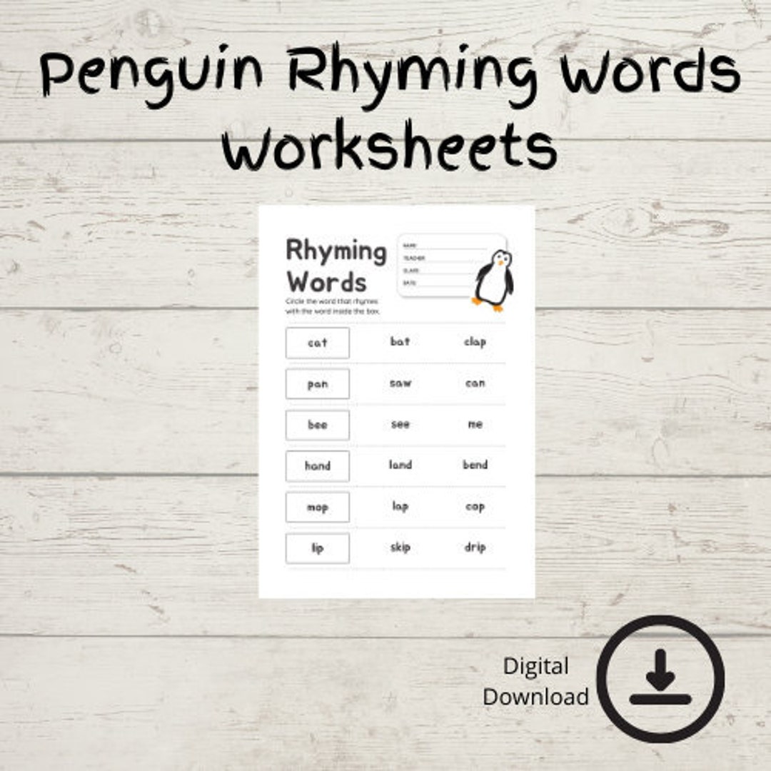 Penguin Themed Rhyming Words Worksheet | Digital Download ...