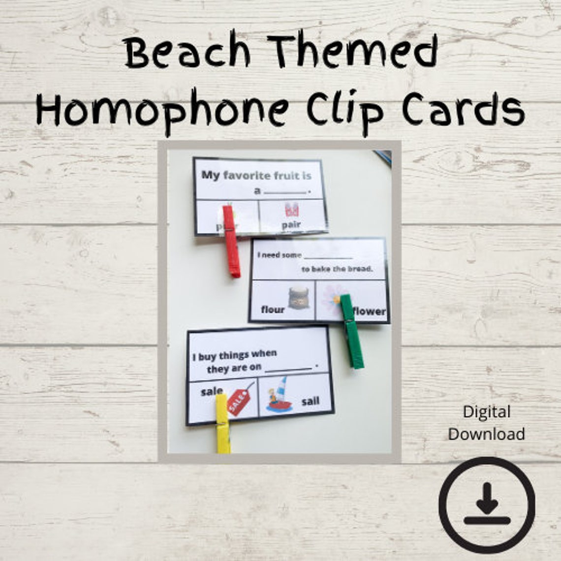 Homeschool Printables | Beach Themed Homophone Clip Cards | Digital ...