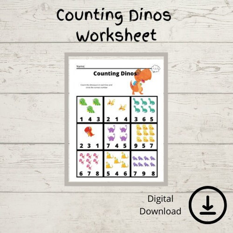 Dinosaur Themed Counting Worksheet | Counting to 10 | Digital Download ...