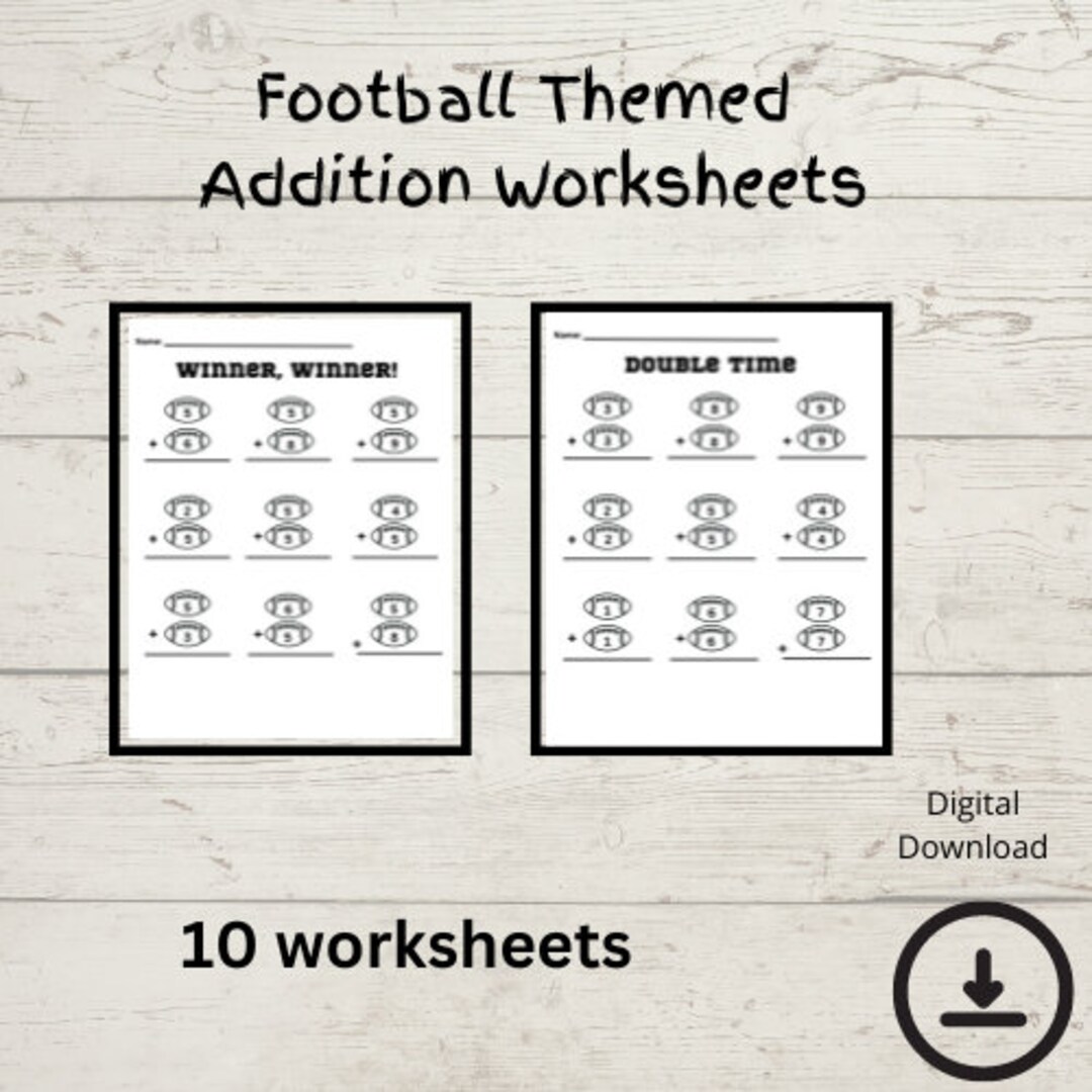 Homeschool Printables | Football Theme Addition Worksheet Bundle | 10 ...