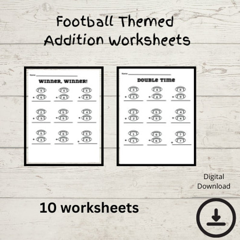 Homeschool Printables Football Theme Addition Worksheet Bundle 10 ...