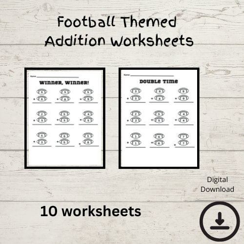 Homeschool Printables Football Theme Addition Worksheet Bundle 10 ...