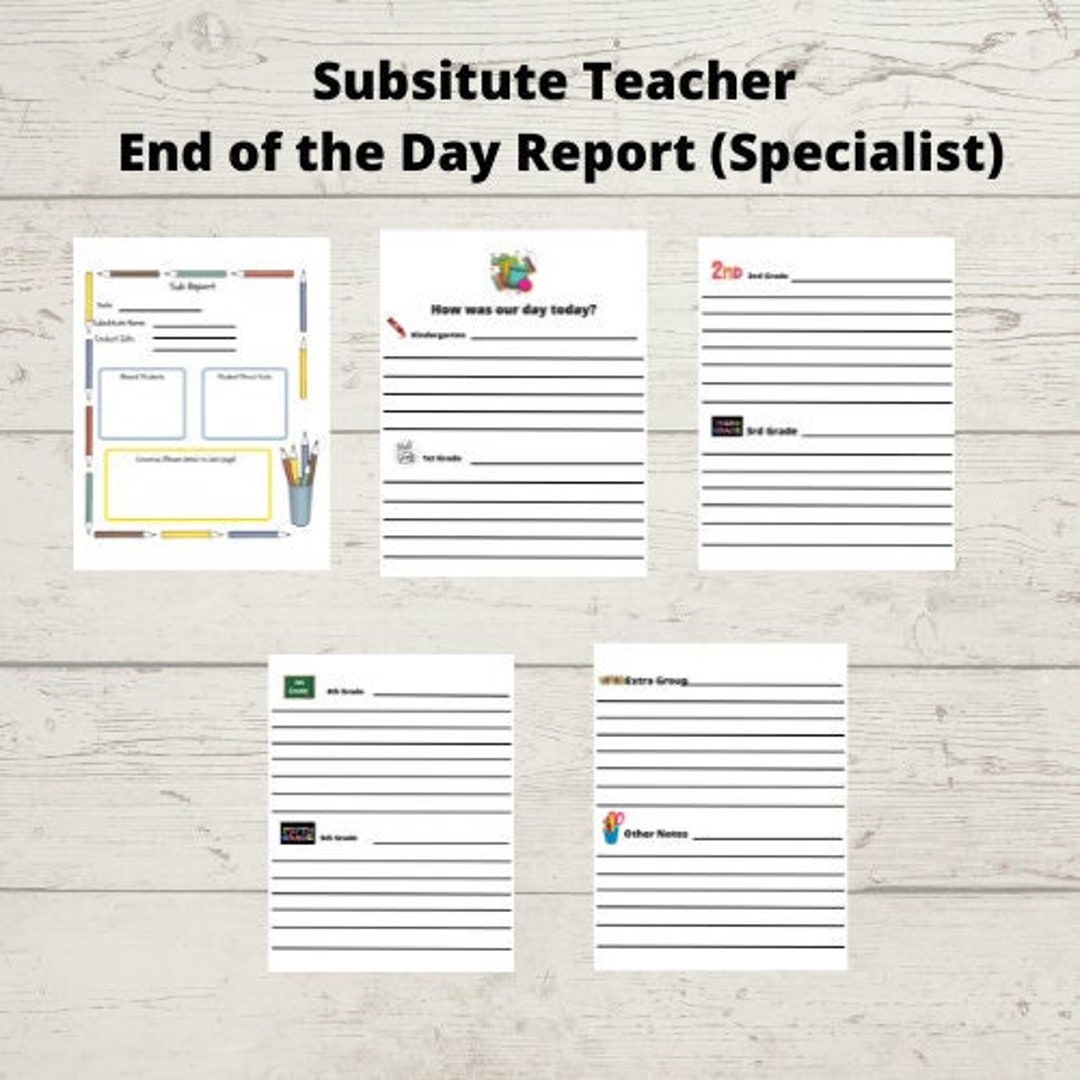 Substitute Teacher End of the Day Report | Elementary School | Digital ...