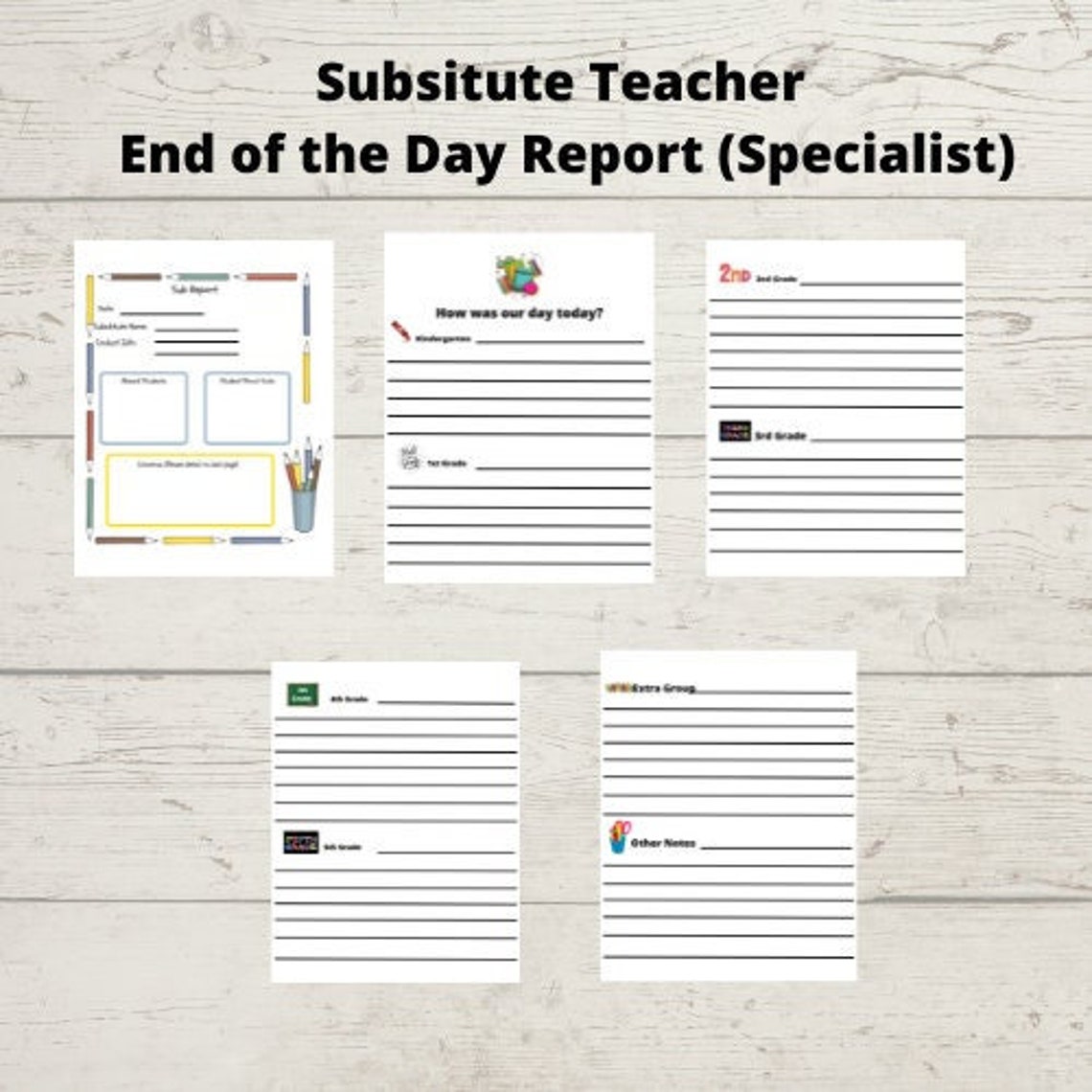 Substitute Teacher End of the Day Report Elementary School - Etsy