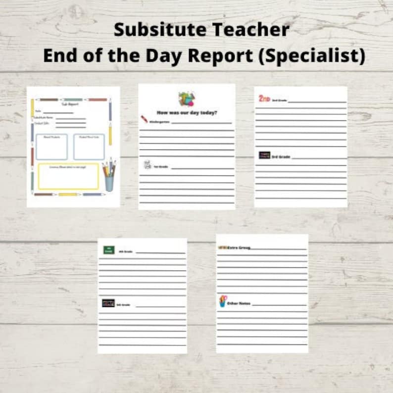 Substitute Teacher End of the Day Report Elementary School Digital ...
