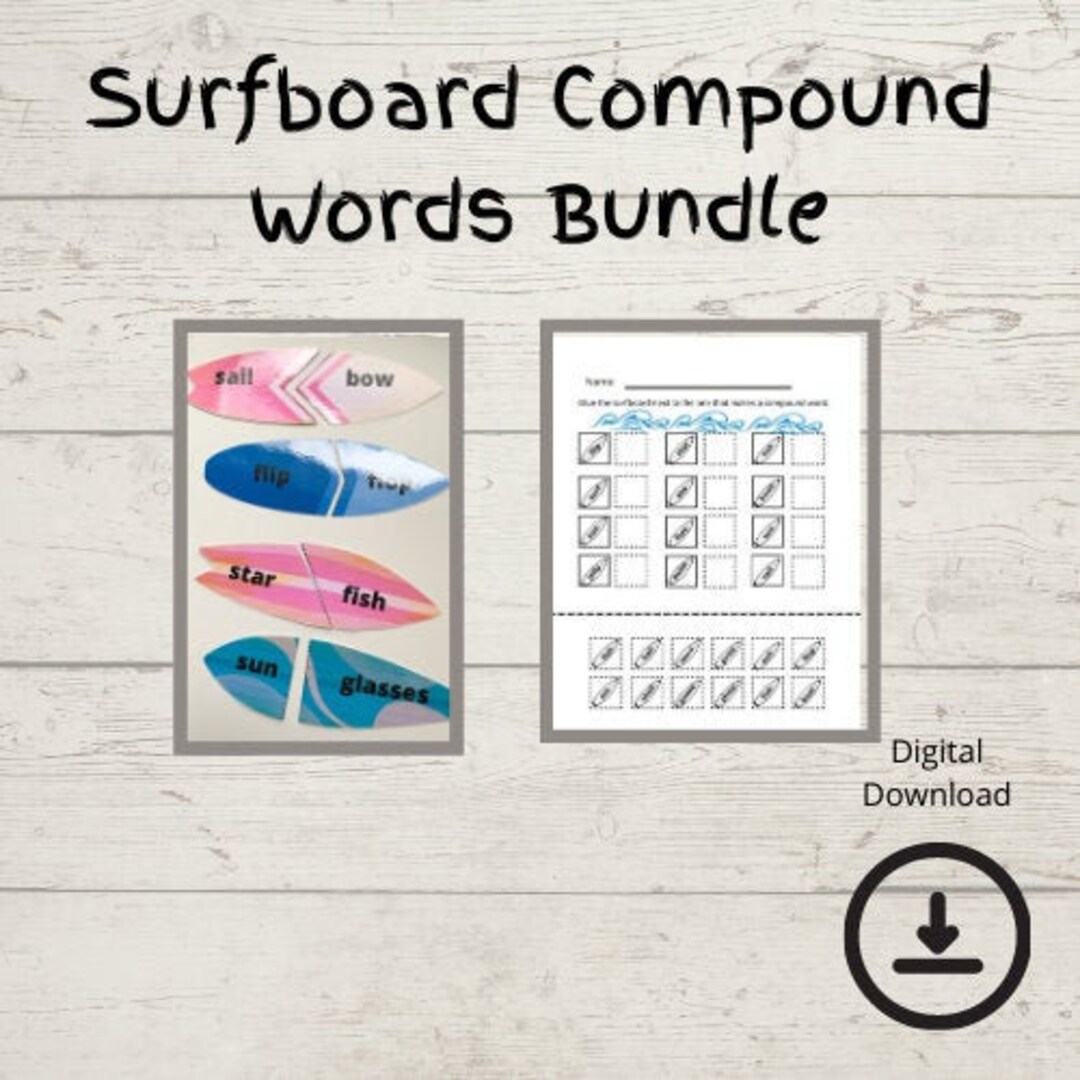 Homeschool Printables | Surfboard Compound Word Bundle | Digital ...