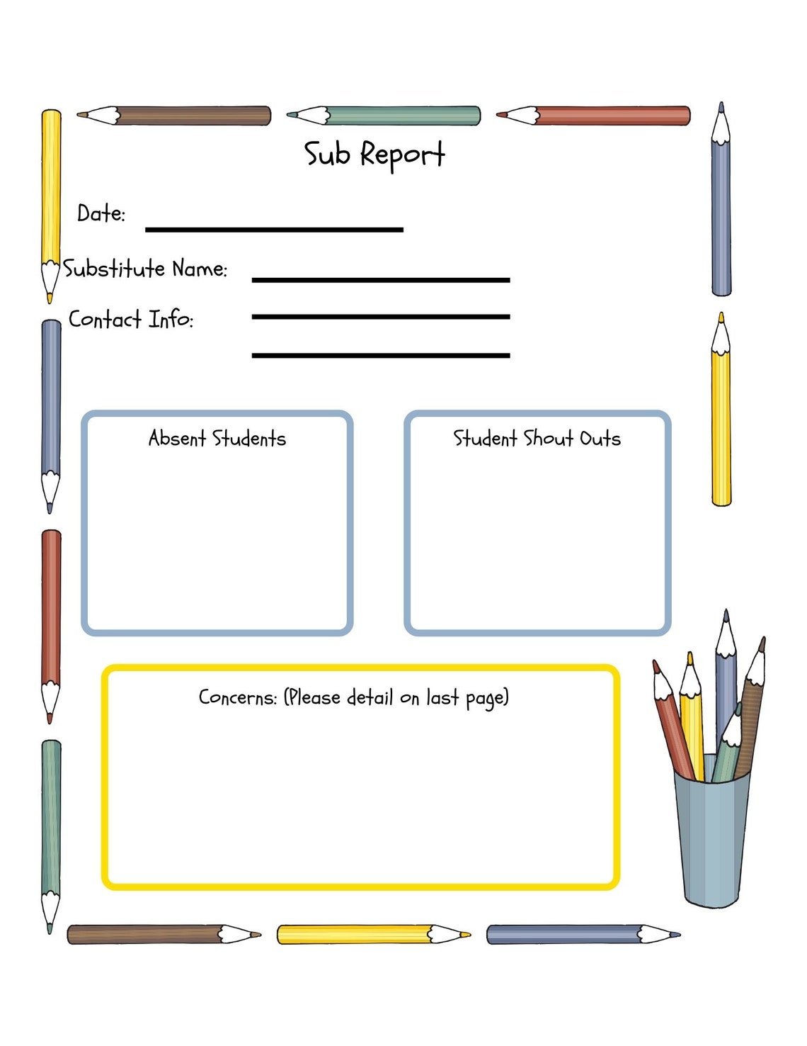 Substitute Teacher End of the Day Report Elementary School Digital ...