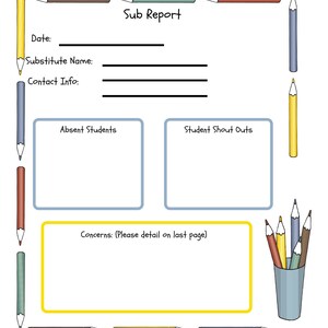 Substitute Teacher End of the Day Report | Elementary School | Digital ...